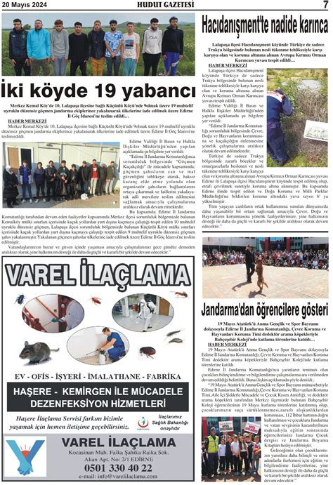 20 Mayıs 2024 Pazartesi Hudut Gazetesi Hudut Gazetesi