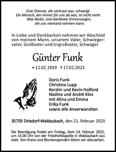 Traueranzeigen von Günter Funk vrm trauer de