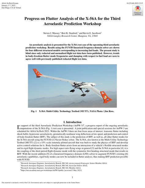 pdf progress on flutter analysis of the x 56a for the third aeroelastic prediction workshop