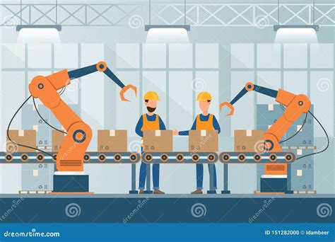 F Brica Industrial Elegante En Un Estilo Plano Con Los Trabajadores