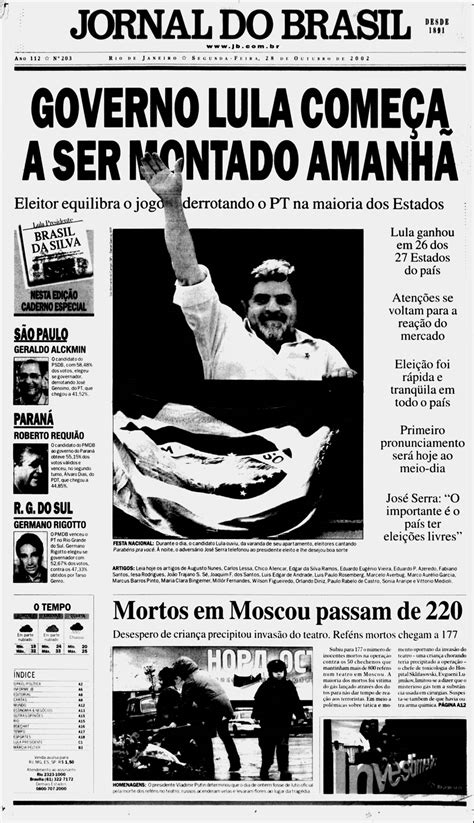 2002 Eleição de Lula como presidente do Brasil manchetempo