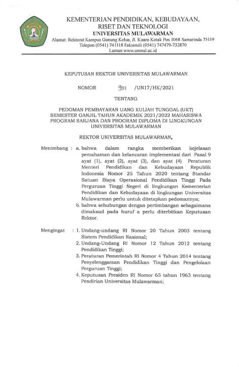 Pedoman Pembayaran Uang Kuliah Tunggal Ukt Semester Ganjil T A