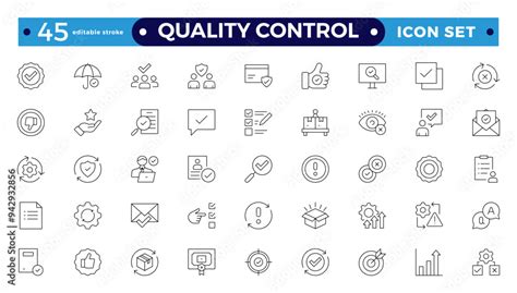 Quality Control Outline Icon Set Containing Inspection Evaluation