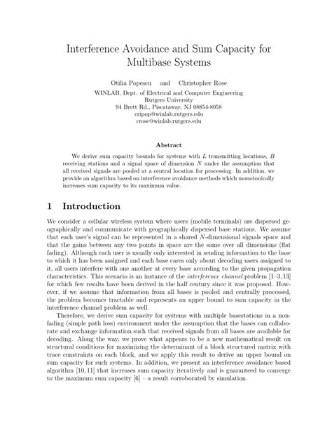 pdf interference avoidance and sum capacity for multibase systems