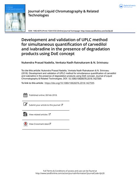pdf development and validation of uplc method for simultaneous quantification of carvedilol