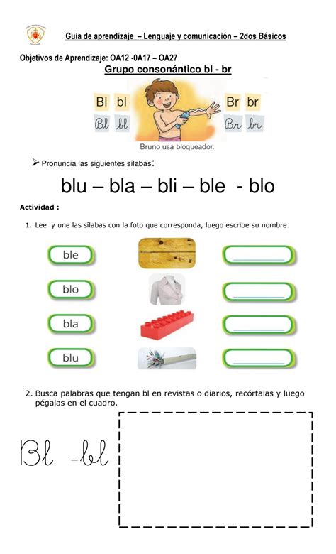 GUIA N 1 Grupos Consonánticos Guía de aprendizaje Lenguaje y