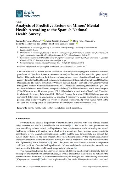 pdf analysis of predictive factors on minors mental health according to the spanish national