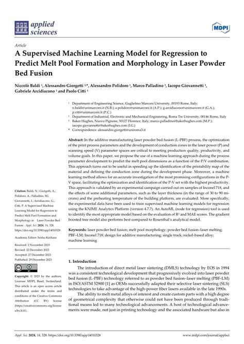 pdf a supervised machine learning model for regression to predict melt pool formation and