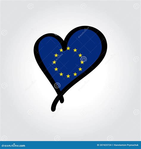 European Union Flag Heart Shaped Hand Drawn Logo Vector Illustration