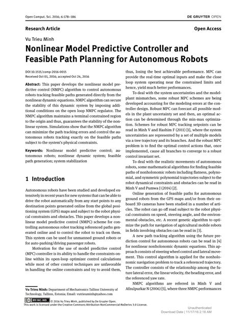 pdf nonlinear model predictive controller and feasible path planning for autonomous robots