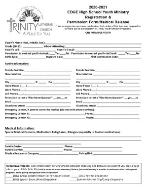 Fillable Online High School Youth Ministry Registration Permission