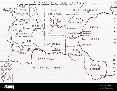 Map Of The Former Military Government Of Comodoro Rivadavia Stock Photo