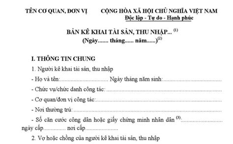 Mẫu kê khai tài sản thu nhập Cập nhật mới nhất 2022