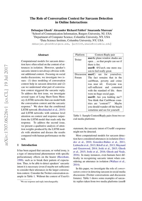 pdf the role of conversation context for sarcasm detection in online interactions