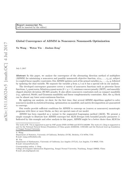 pdf global convergence of admm in nonconvex nonsmooth optimization