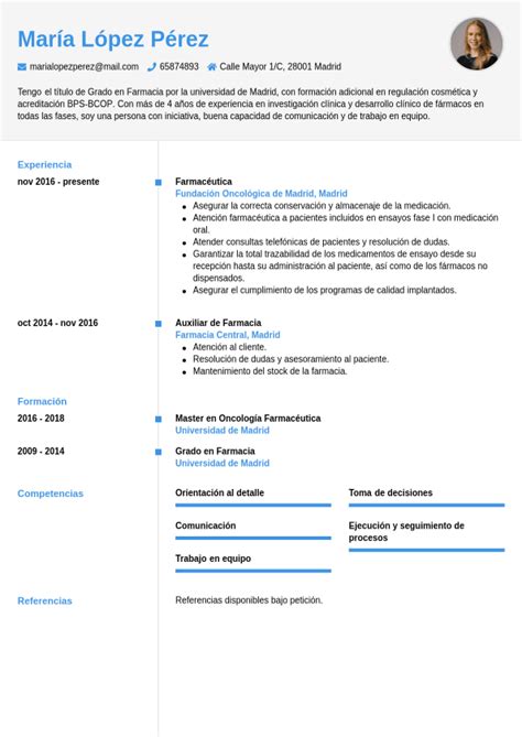 Currículum farmacéutico Ejemplo destacado en farmacia CVwizard