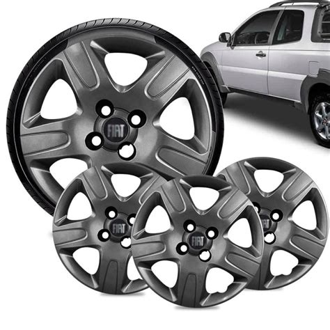 Jogo Calota Fiat Strada Aro Grafite Brilhante Emb Preto Em