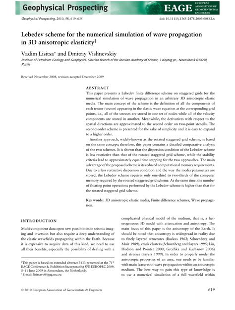 pdf lebedev scheme for the numerical simulation of wave propagation in 3d anisotropic elasticity‡