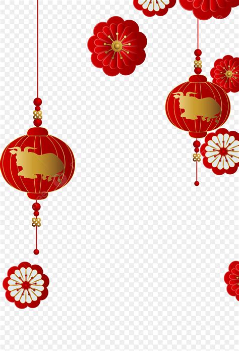 New Years Border Vector PNG Images New Year Flowers Paper Cutting