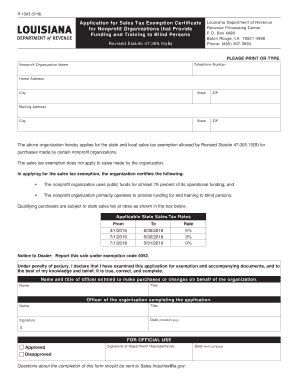 Fillable Online Rev State La Application For Sales Tax Exemption