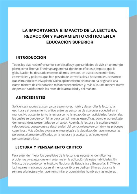 SOLUTION Ensayo De La Importancia De La Lectura Studypool