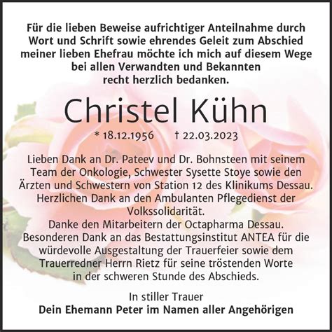 Traueranzeigen von Christel Kühn abschied nehmen de