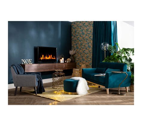 Canapé Scandinave 3 Places En Tissu Velours Bleu Pétrole Et Bois Clair