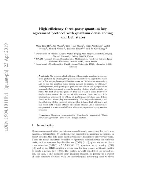 pdf high efficiency three party quantum key agreement protocol with quantum dense coding and