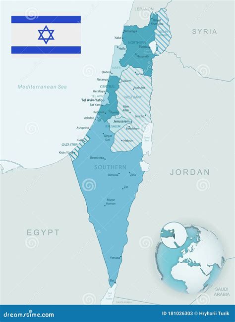 Mapa Detallado De Las Divisiones Administrativas De Israel Con Bandera