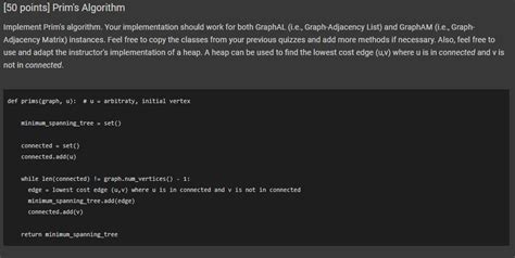 solved [50 points] prim s algorithm implement prim s