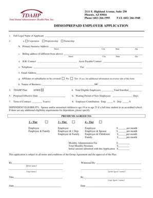 Fillable Online DMHO Prepaid Employer Application Fax Email Print
