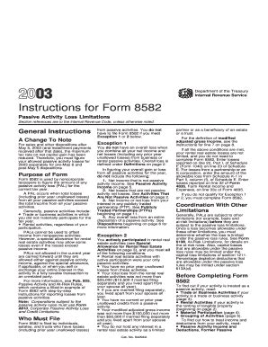 2003 Instructions For Form 8582 Passive Activity Loss Limitations