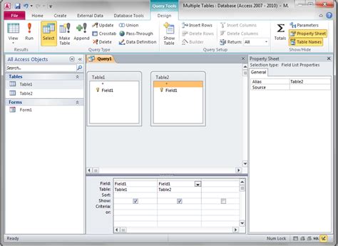 how to create a query from multiple tables in access database