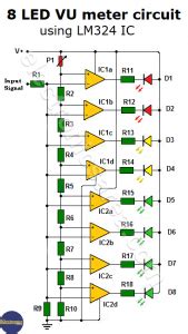 8 LED VU Meter Circuit Using LM324 IC Electronics Area
