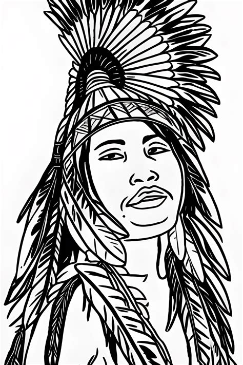 Schizzo Di Disegno Da Colorare Di Belle Donne Indiane Native Americane