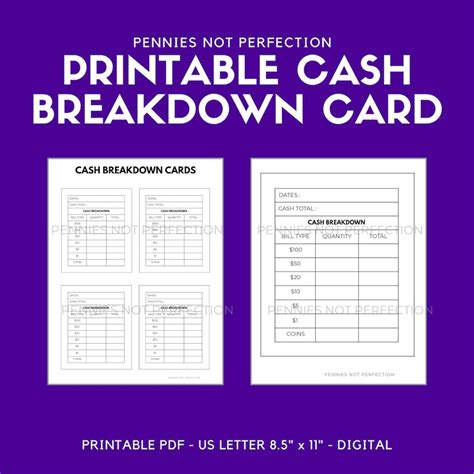 Printable Cash Breakdown Card Cash Breakdown Count Sheet Printable PDF