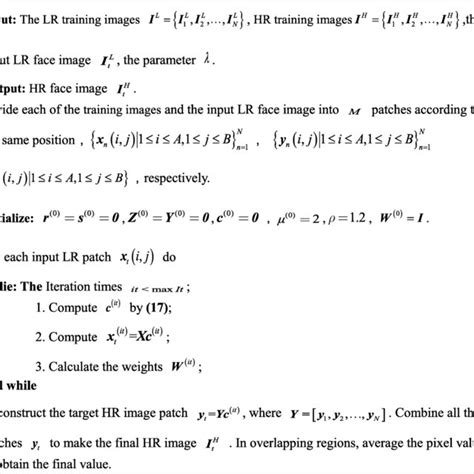 algorithm 1 mixed noise robust face hallucination via adaptive download scientific diagram