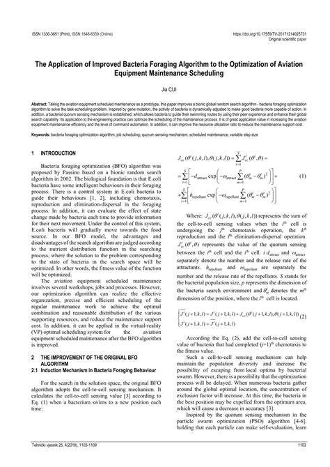 pdf the application of improved bacteria foraging algorithm to the optimization of aviation