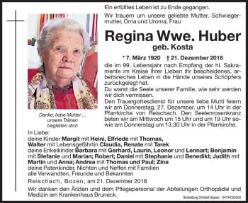 Traueranzeigen Von Regina Huber Trauer Bz