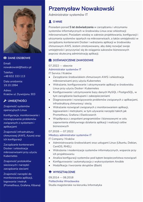 Wzór CV dla administratora systemów IT gotowy przykład do pobrania