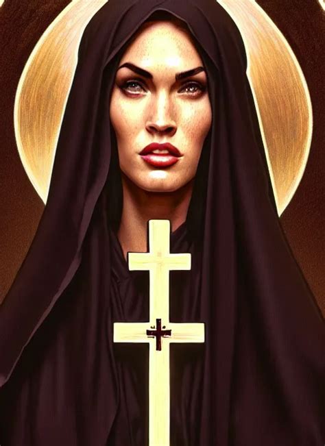 Portrait Of Megan Fox As A Nun With Satanic Cross Stable Diffusion