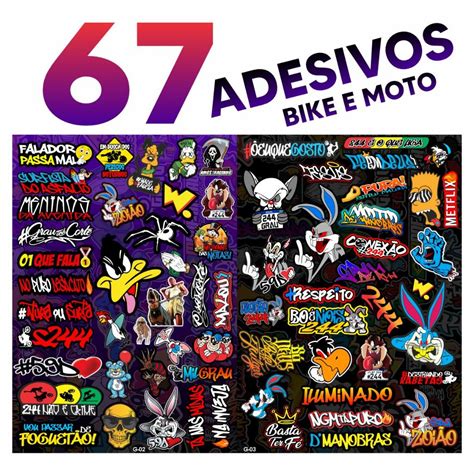 Cartela De Adesivos 67 Unidades Para Bike Carro Moto Capacete