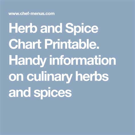 Herb And Spice Chart Printable Handy Information On Culinary Herbs And