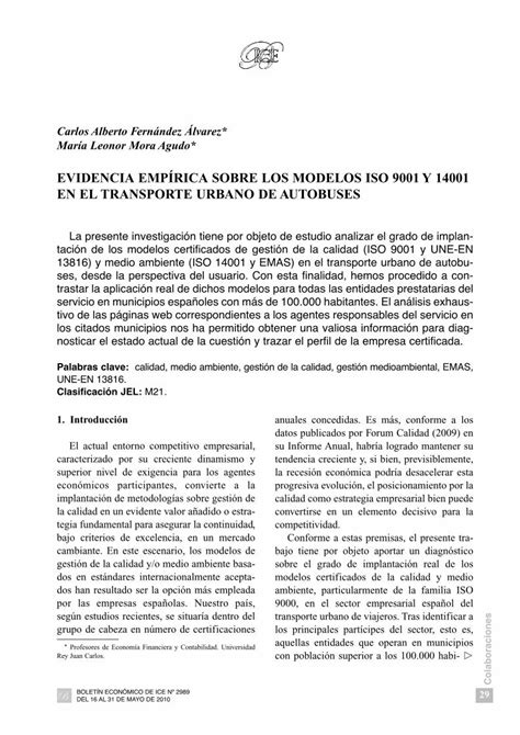 Pdf Evidencia Emp Rica Sobre Los Modelos Iso Desde La Aparici N