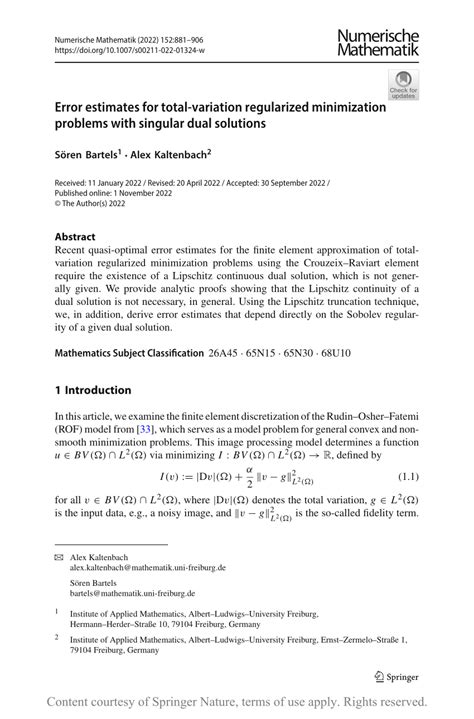 pdf error estimates for total variation regularized minimization problems with singular dual
