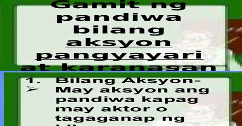 Gamit Ng Pandiwa Aksiyon Karanasan At Pangyayari PDF Document