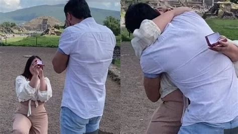 VIDEO Mujer le pide matrimonio a su novio en Teotihuacán y se hace