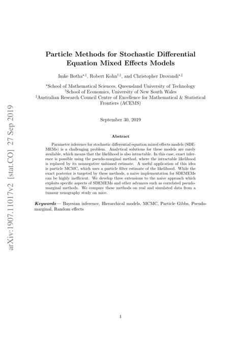 pdf particle methods for stochastic differential equation mixed effects models