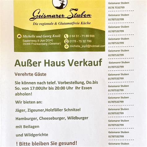 Speisekarte Von Geismarer Stuben Restaurant Frankenberg Eder