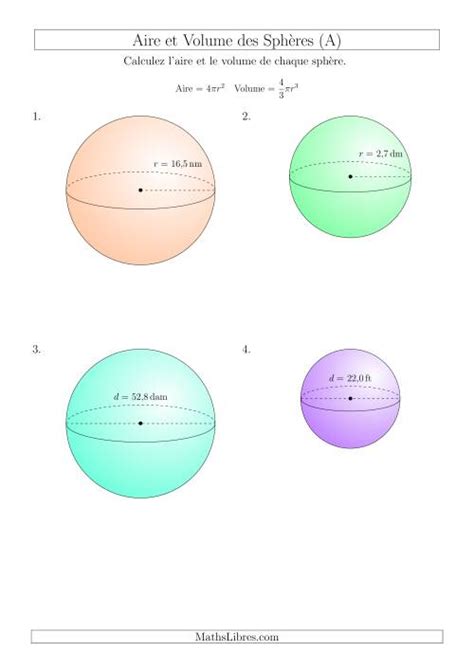 Calcul De Laire Et Du Volume Des Sph Res Nombres D Cimaux Au Dixi Me
